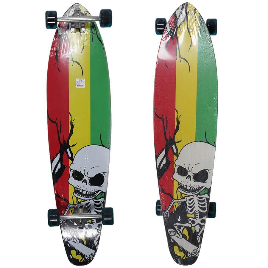 Longboard Montado Skull Rasta Roda Azul Rasta - Rock City